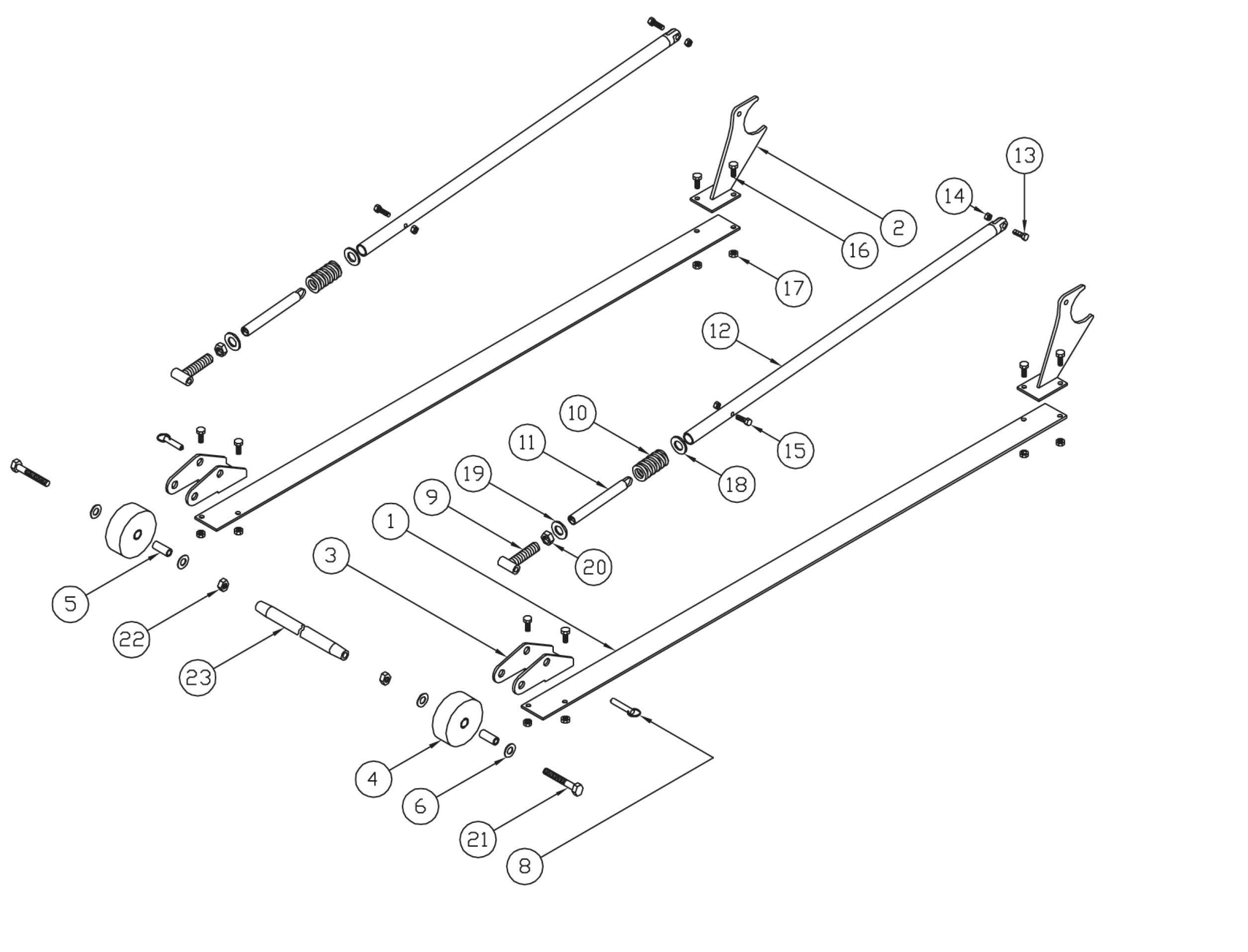 48" Leaf Style, Spring Loaded Wheelie Bar For Back Brace