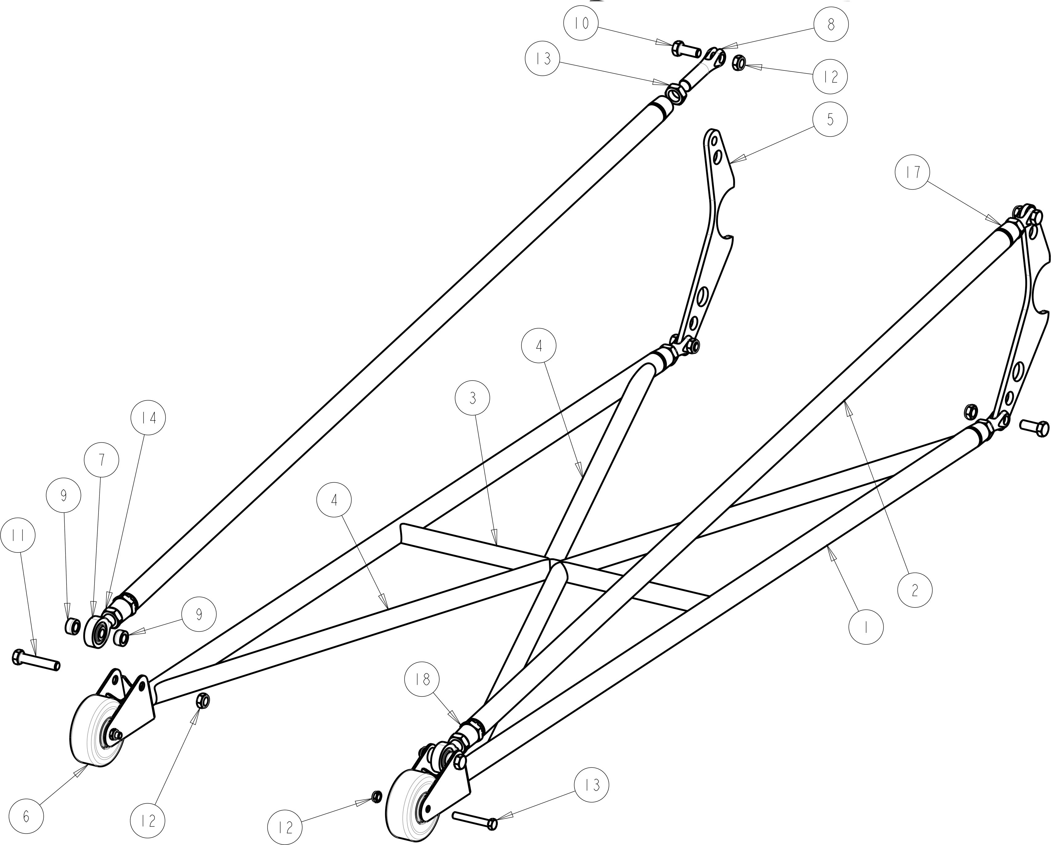 68" Tubular Wheelie Bar Kit for Back Brace Rear, Unwelded