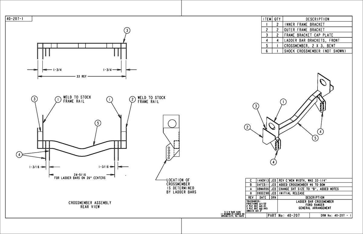 1983-1997 Ford Ranger Ladder Bar Crossmember Kit